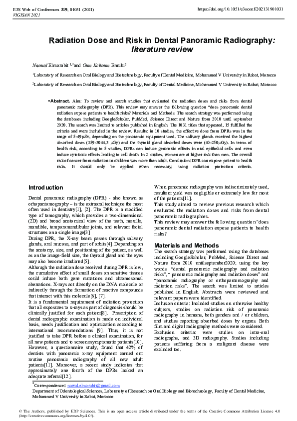 (PDF) Radiation Dose and Risk in Dental Panoramic Radiography ...
