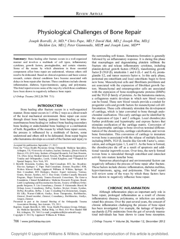 (PDF) Physiological Challenges of Bone Repair