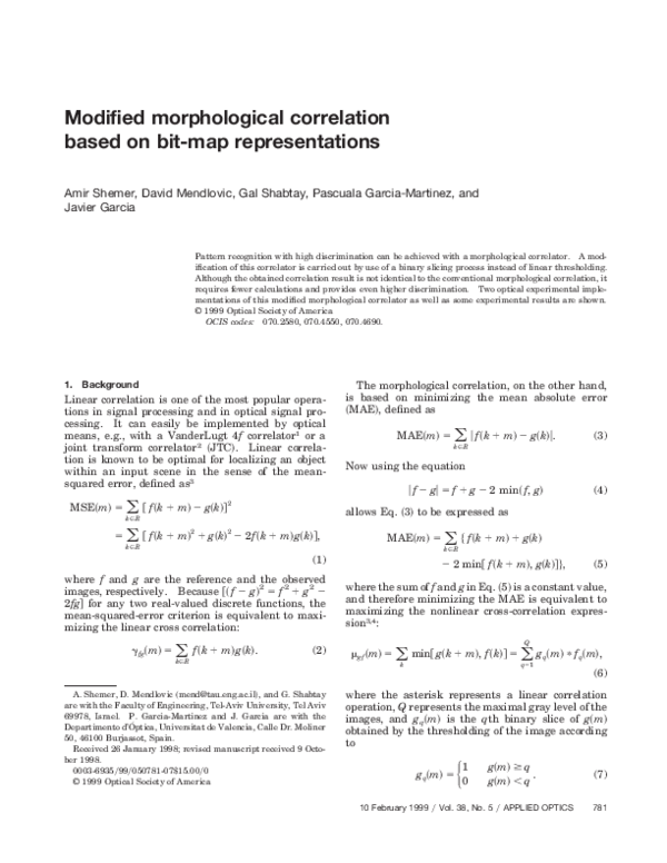 (PDF) Modified Morphological Correlation Based on Bit-Map Representations