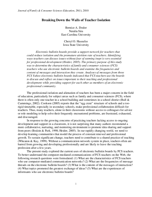 (PDF) Breaking Down the Walls of Teacher Isolation