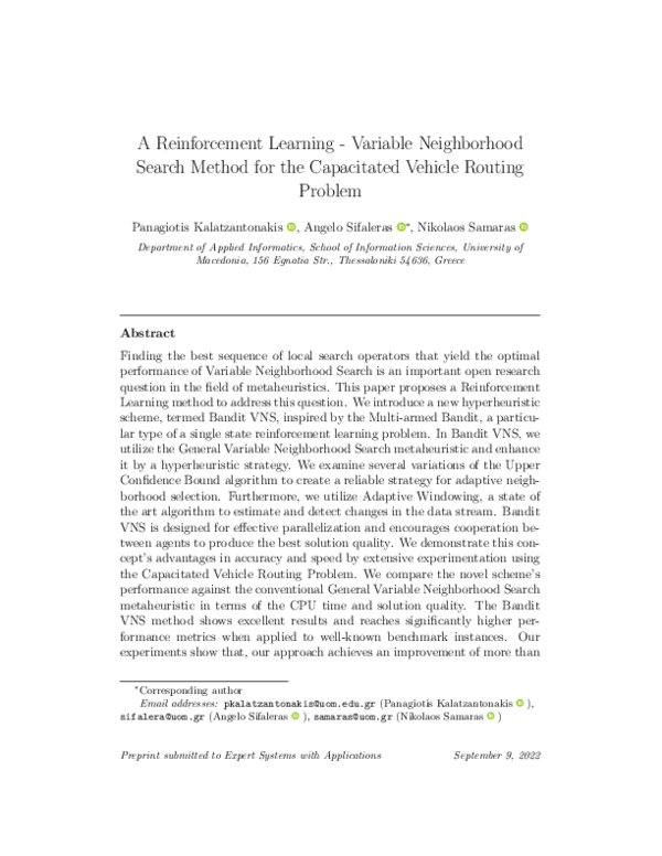 Pdf A Reinforcement Learning Variable Neighborhood Search Method