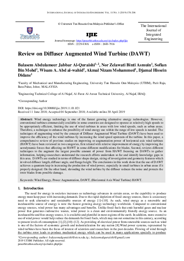 (PDF) Review on Diffuser Augmented Wind Turbine (DAWT)