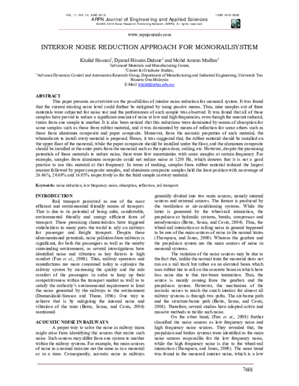(PDF) INTERIOR NOISE REDUCTION APPROACH FOR MONORAIL SYSTEM DJAMAL ...
