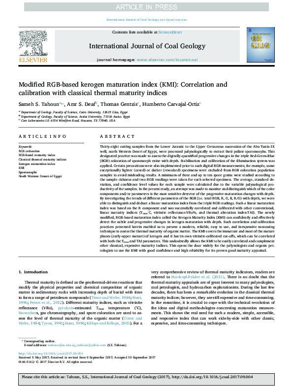 (PDF) Modified RGB-based kerogen maturation index (KMI): Correlation ...