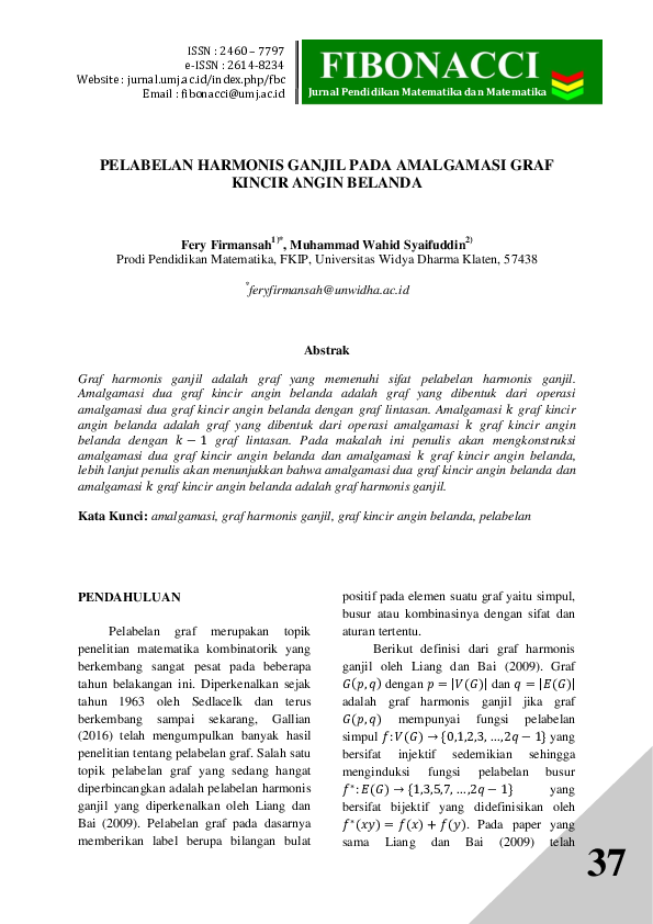 (PDF) Pelabelan Harmonis Ganjil Pada Amalgamasi Graf Kincir Angin Belanda