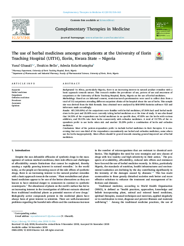 (PDF) The Use of Herbal Medicines amongst Outpatients at the University ...