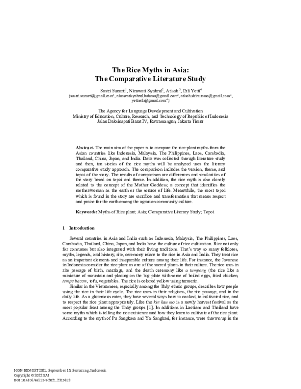 (PDF) The Rice Myths in Asia: The Comparative Literature Study
