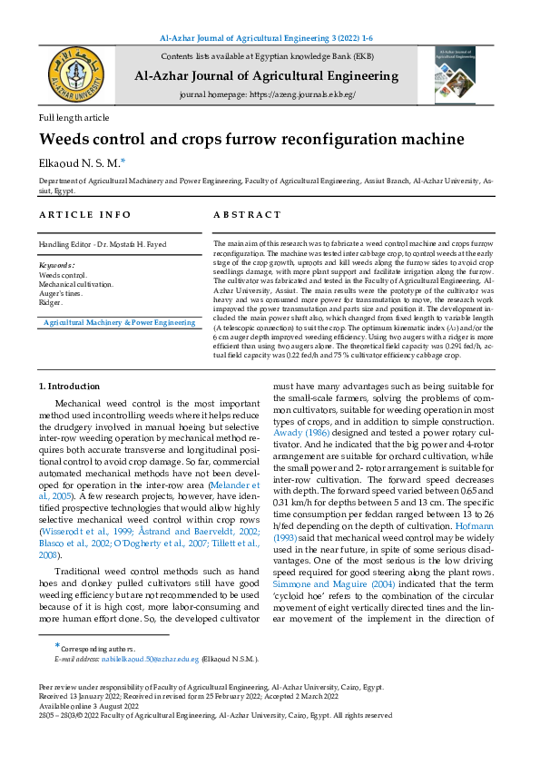 (PDF) Weeds control and crops furrow reconfiguration machine | Nabil ...