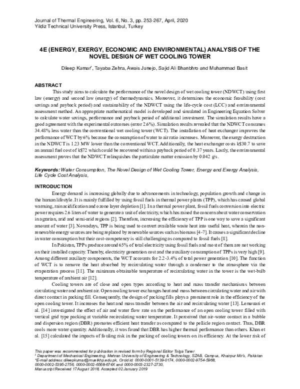 (PDF) 4E (Energy, Exergy, Economic and Environmental) Analysis of the Novel Design of Wet ...