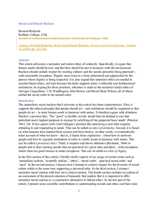(DOC) Moral (and Ethical) Realism | Howard Richards - Academia.edu