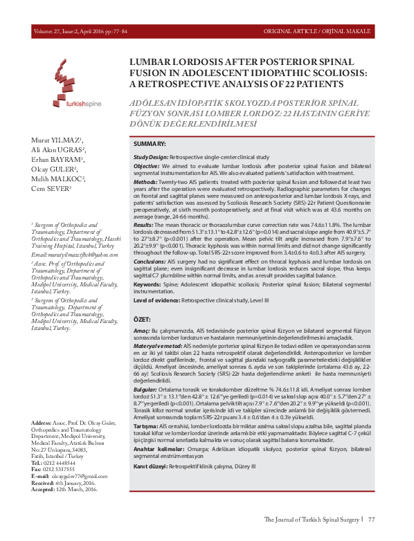 (PDF) Lumbar Lordosis After Posterior Spinal Fusion in Adolescent ...