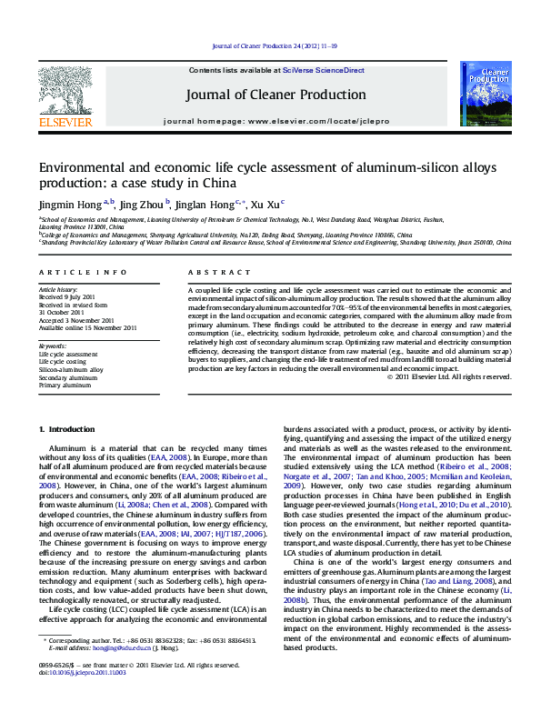 (PDF) Environmental and economic life cycle assessment of aluminum ...