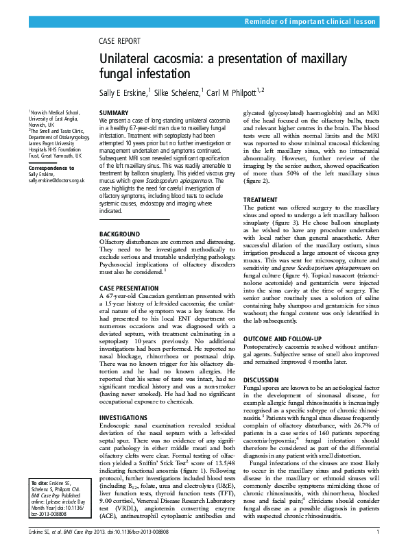 (PDF) Unilateral cacosmia: a presentation of maxillary fungal infestation | Carl Philpott ...