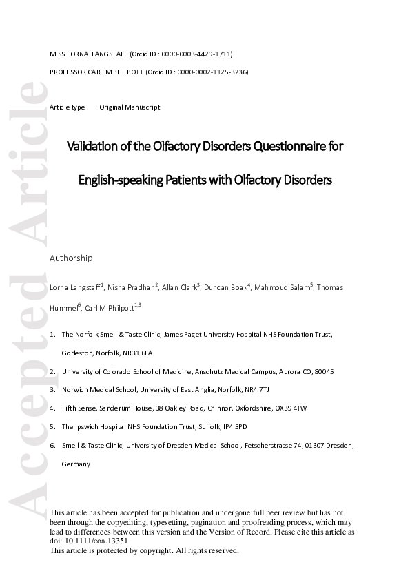 (PDF) Validation of the olfactory disorders questionnaire for English ...
