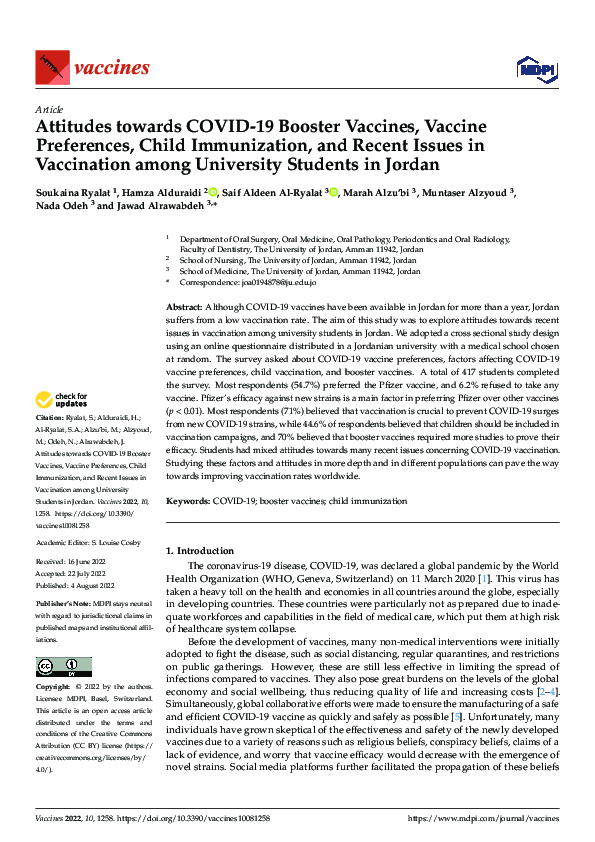 (PDF) Attitudes towards COVID-19 Booster Vaccines, Vaccine Preferences ...