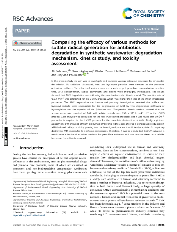 (PDF) Comparing the efficacy of various methods for sulfate radical ...
