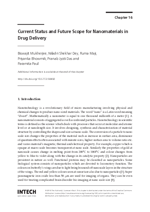 (PDF) Current Status and Future Scope for Nanomaterials in Drug Delivery