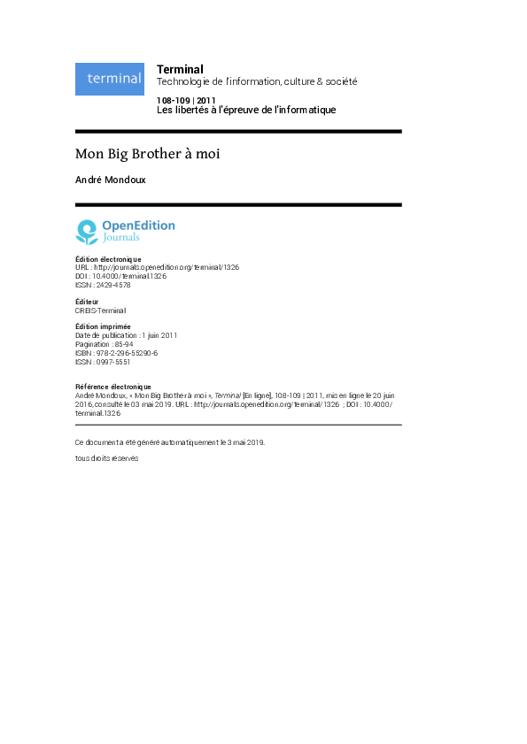 (PDF) Mon Big Brother à moi