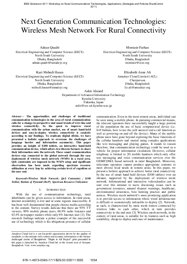 (PDF) Next generation communication technologies: Wireless mesh network ...