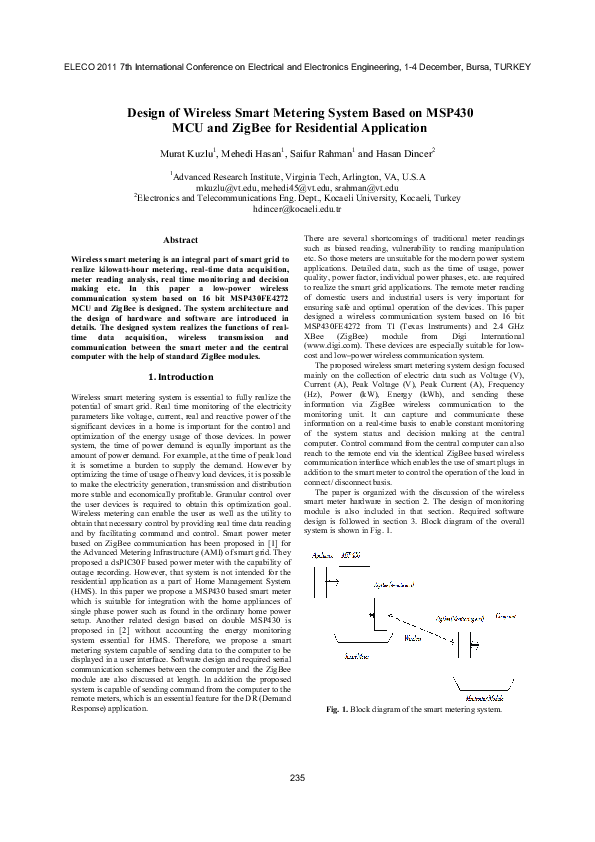 (PDF) Design of wireless smart metering system based on MSP430 MCU and ZigBee for residential ...