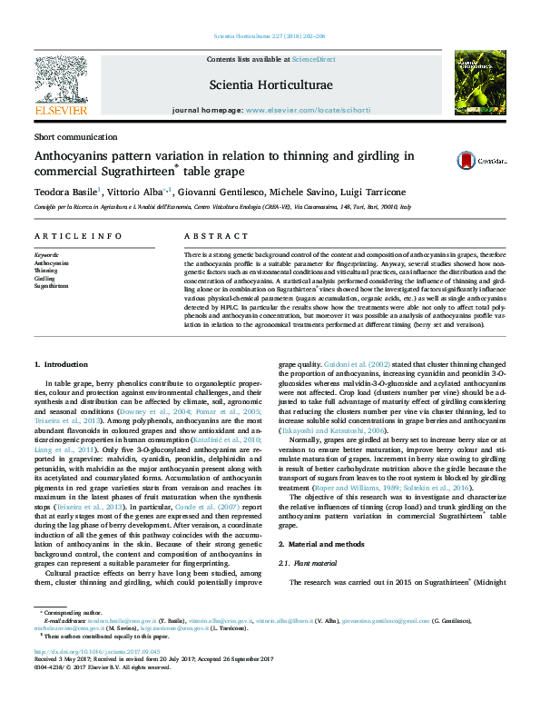 (PDF) Anthocyanins pattern variation in relation to thinning and ...