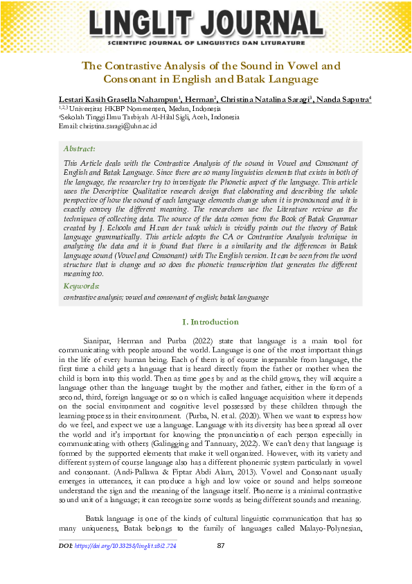(PDF) The Contrastive Analysis of the Sound in Vowel and Consonant in ...