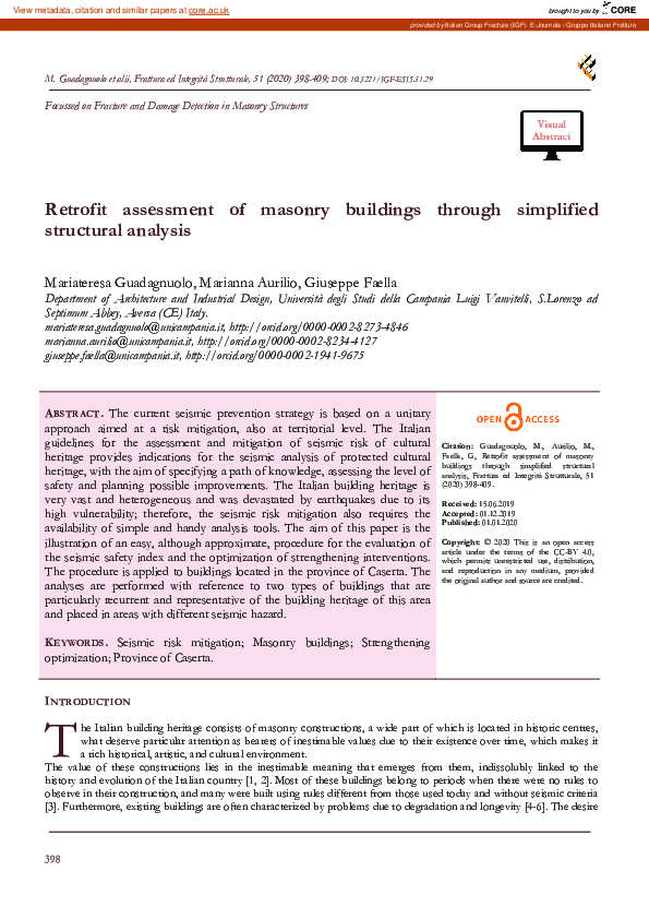 (PDF) Retrofit assessment of masonry buildings through simplified ...