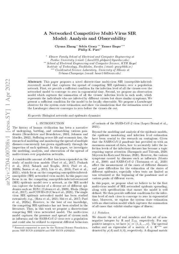 (PDF) A Networked Competitive Multi-Virus SIR Model: Analysis and Observability