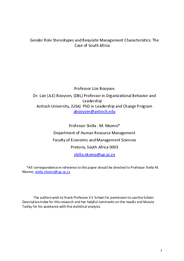 (PDF) Gender role stereotypes and requisite management characteristics