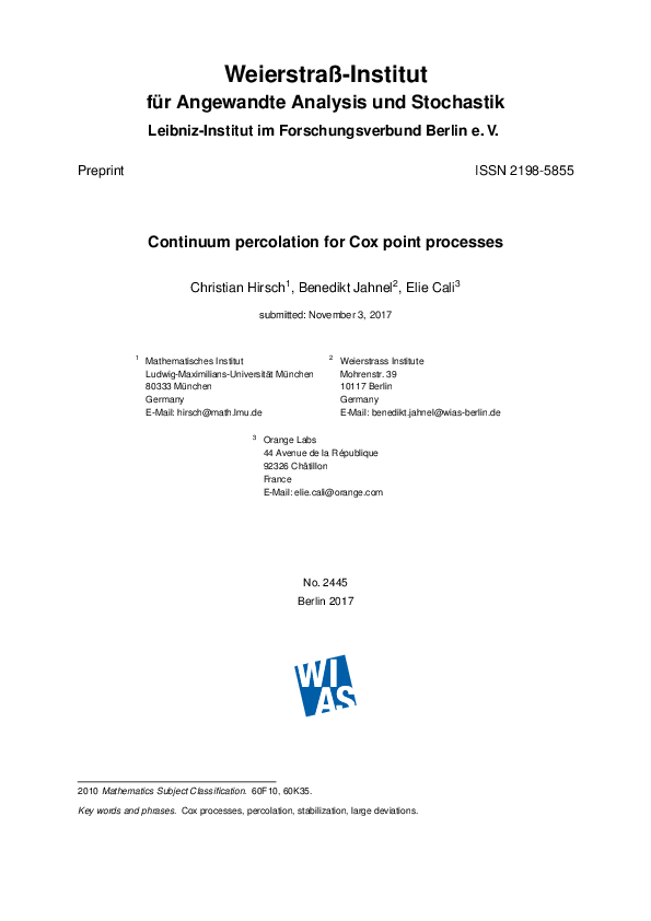 (PDF) Weierstraß-Institut für Angewandte Analysis und Stochastik ...