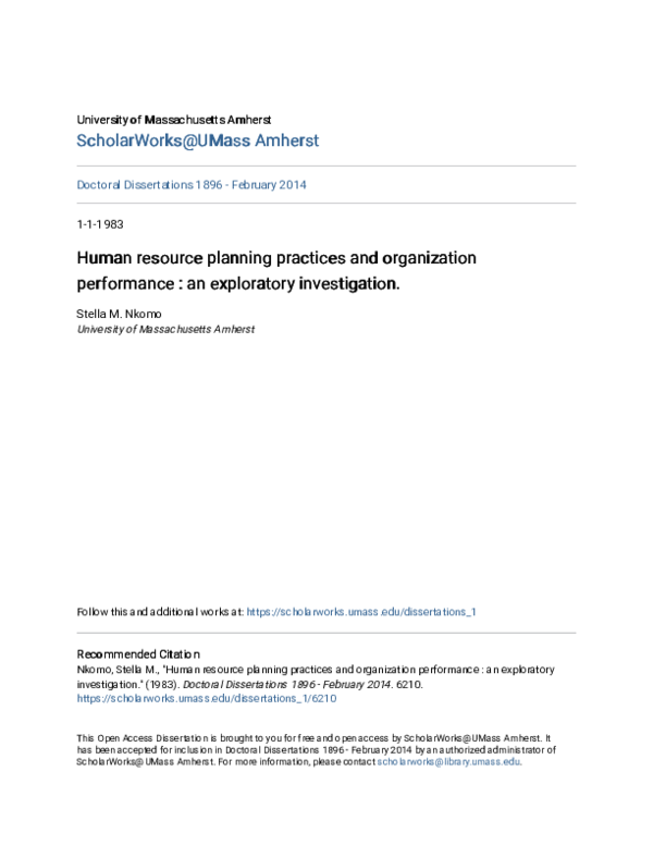 (PDF) Human Resource Planning Practices and Organization Performance: An Exploratory ...