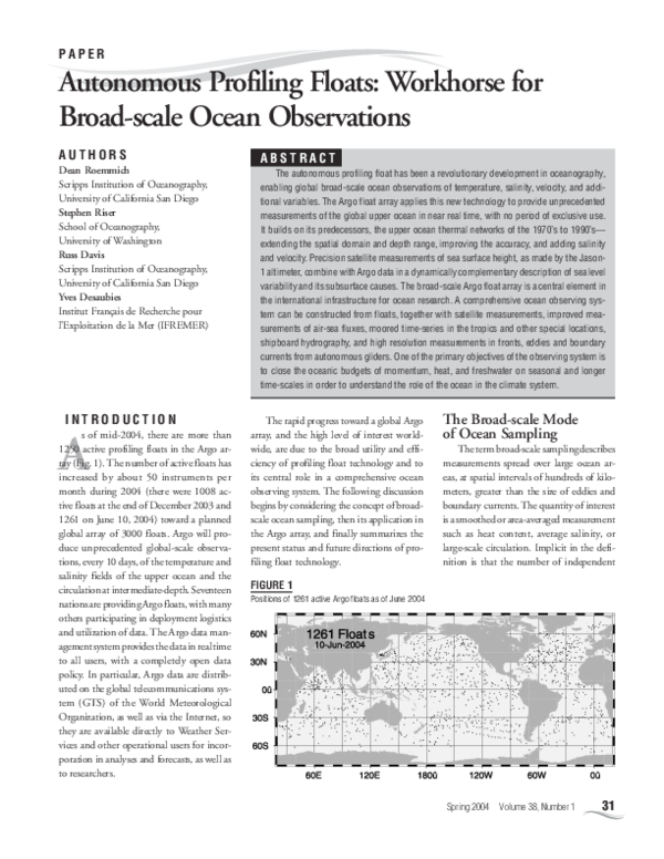 Autonomous Profiling Floats: Workhorse for Broad-scale Ocean Observations
