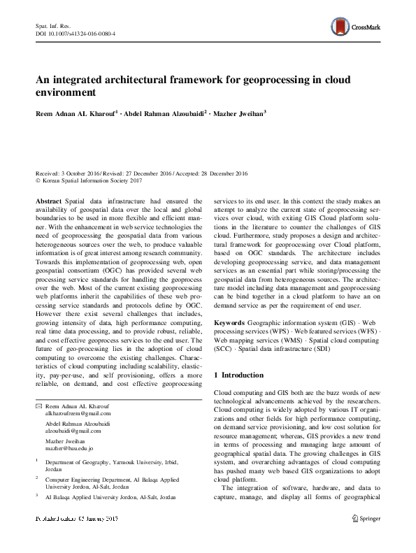 (PDF) An integrated architectural framework for geoprocessing in cloud environment