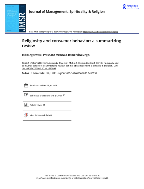 (PDF) Religiosity and consumer behavior: a summarizing review