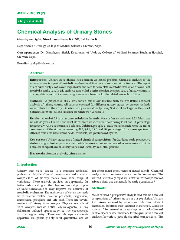(PDF) Chemical Analysis of Urinary Stones