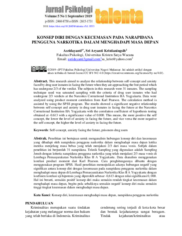 (PDF) Konsep Diri Dengan Kecemasan Pada Narapidana Pengguna Narkotika Dalam Menghadapi Masa Depan
