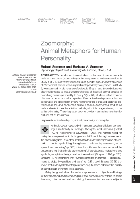 (PDF) Zoomorphy: Animal Metaphors for Human Personality