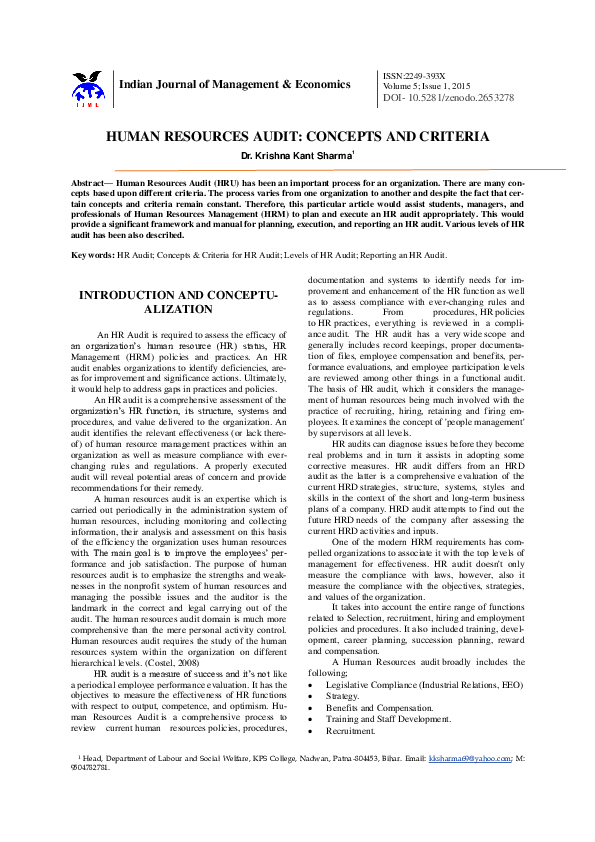 (PDF) Human Resources Audit: Concepts and Criteria