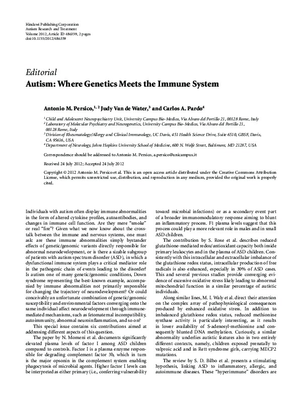 (PDF) Autism: Where Genetics Meets the Immune System