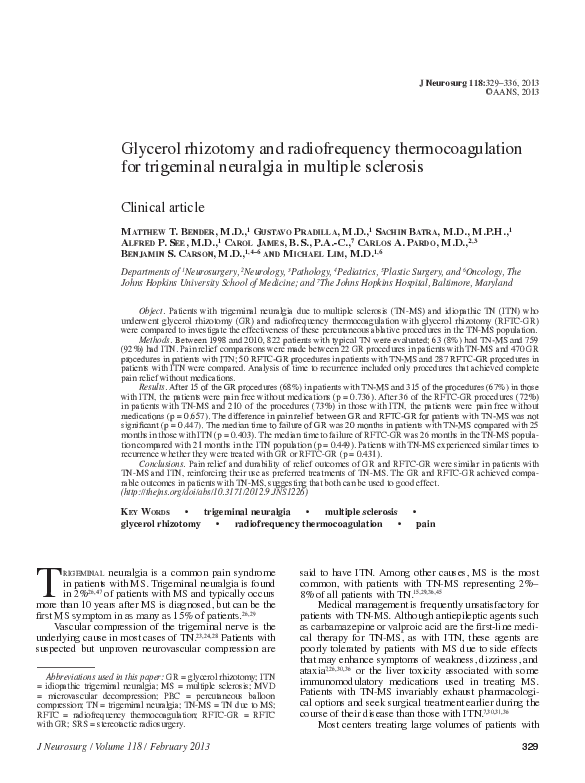 (PDF) Glycerol rhizotomy and radiofrequency thermocoagulation for ...