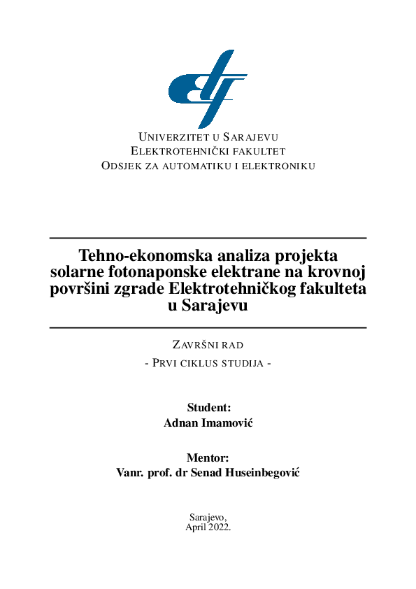 (PDF) Tehno-ekonomska analiza projekta solarne fotonaponske elektrane na krovnoj površini zgrade ...