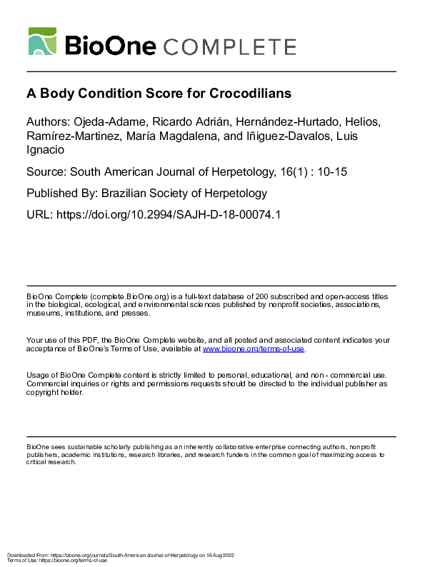 (PDF) A Body Condition Score for Crocodilians