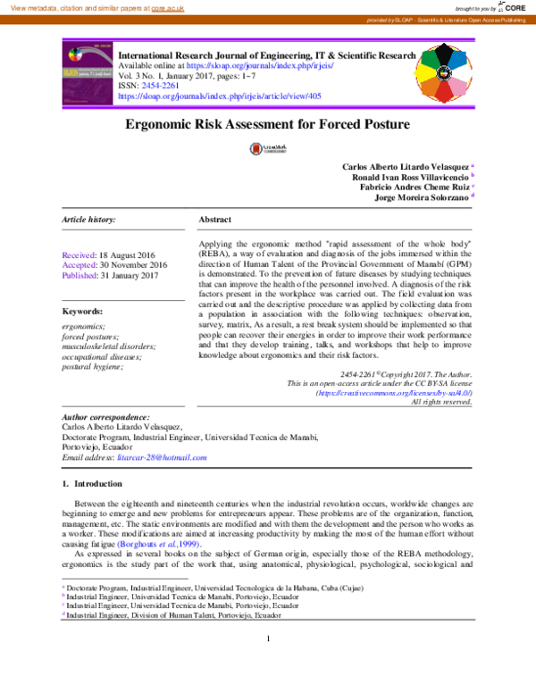 (PDF) Ergonomic Risk Assessment For Forced Posture
