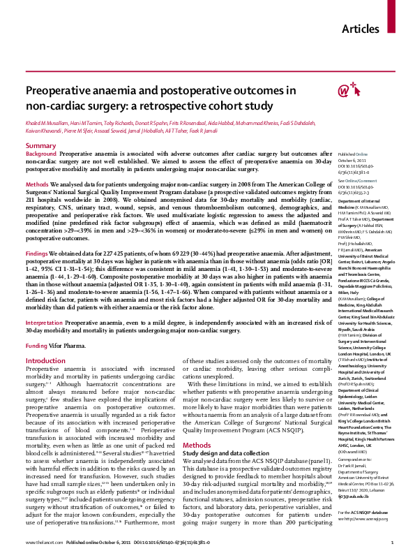 (PDF) Preoperative anaemia and postoperative outcomes in non-cardiac ...