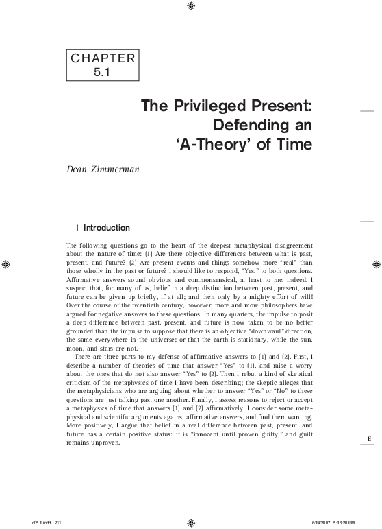 (PDF) The Privileged Present: Defending an ‘A-theory’of Time