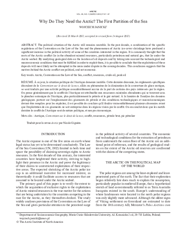 (PDF) Why Do They Need the Arctic? The First Partition of the Sea