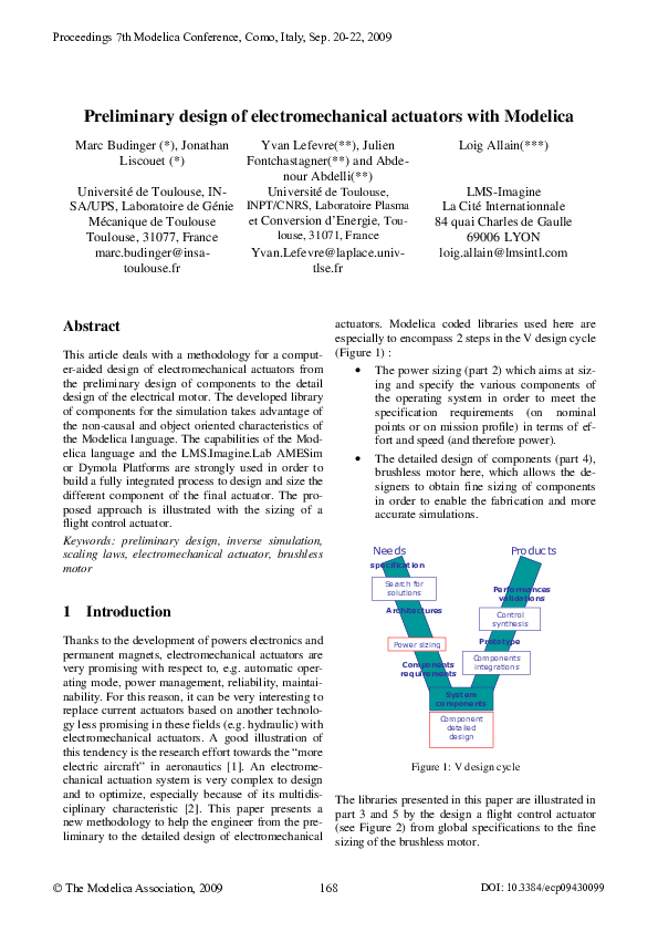 (PDF) Preliminary design of electromechanical actuators with Modelica