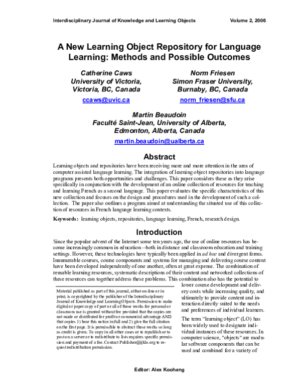(PDF) A New Learning Object Repository for Language Learning: Methods ...