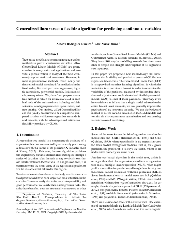 (PDF) Generalized linear tree: a flexible algorithm for predicting continuous variables