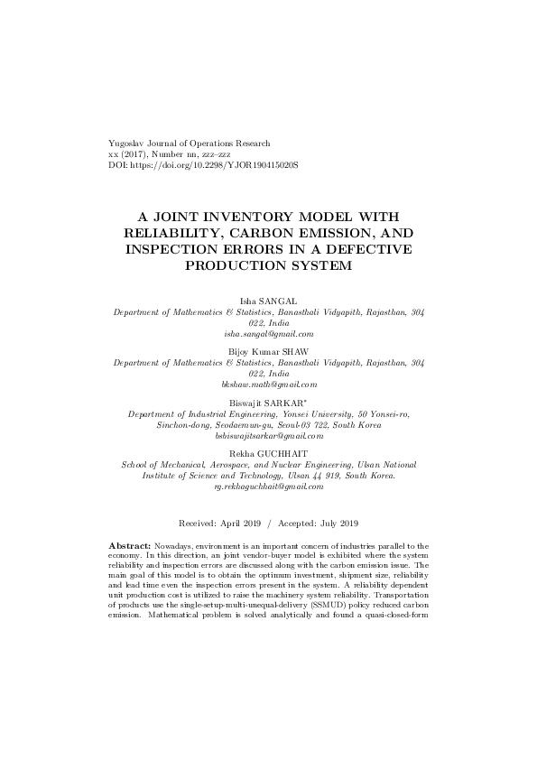 (PDF) A joint inventory model with reliability, carbon emission, and ...